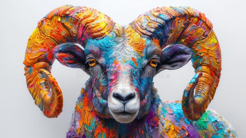 Colorful Abstract Ram Portrait - Generative Ai Stock Illustration ...
