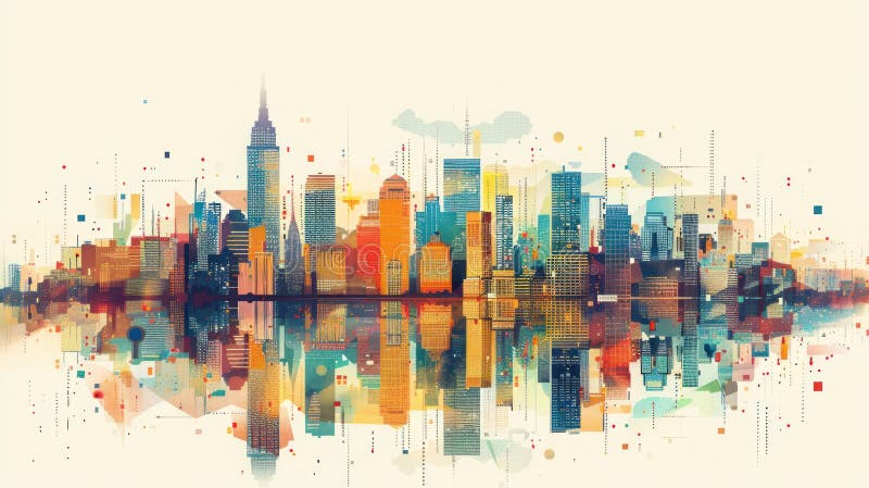 A Colorful Abstract Representation of a City Skyline and Its Reflection ...