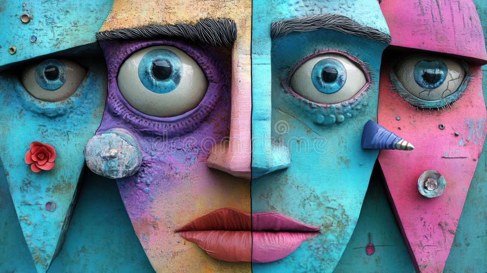 Abstract Colorful Face Sculpture, Mixed Media Art Stock Illustration ...