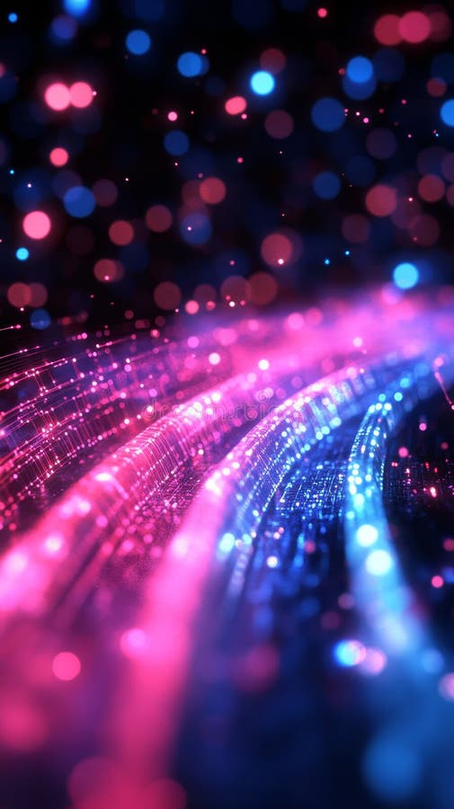 Colorful Abstract Representation of Fiber Optic Technology with Glowing ...