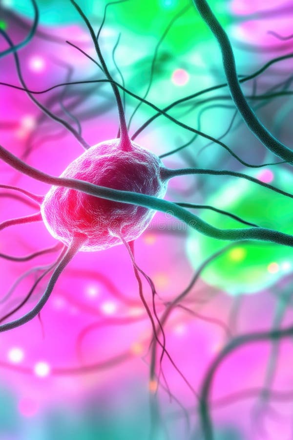 Colorful Abstract Representation of Neuron Cells with Pink and Green ...