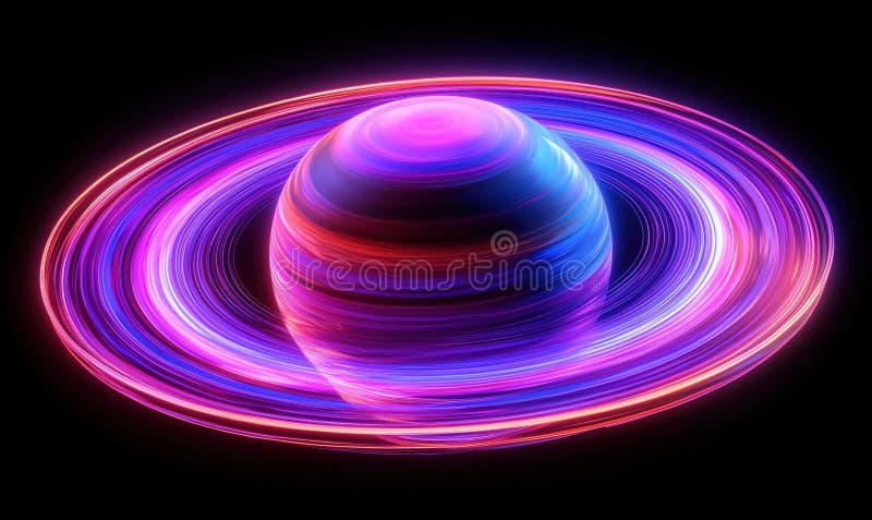 Colorful Abstract Representation of a Planet with Glowing Rings in ...