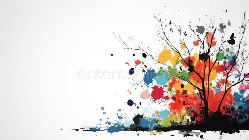 A Colorful Abstract Representation of a Tree with Splashes of Paint ...