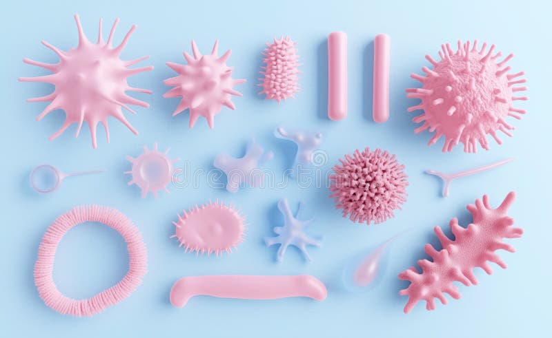 Colorful Abstract Representations of Microorganisms on a Blue ...