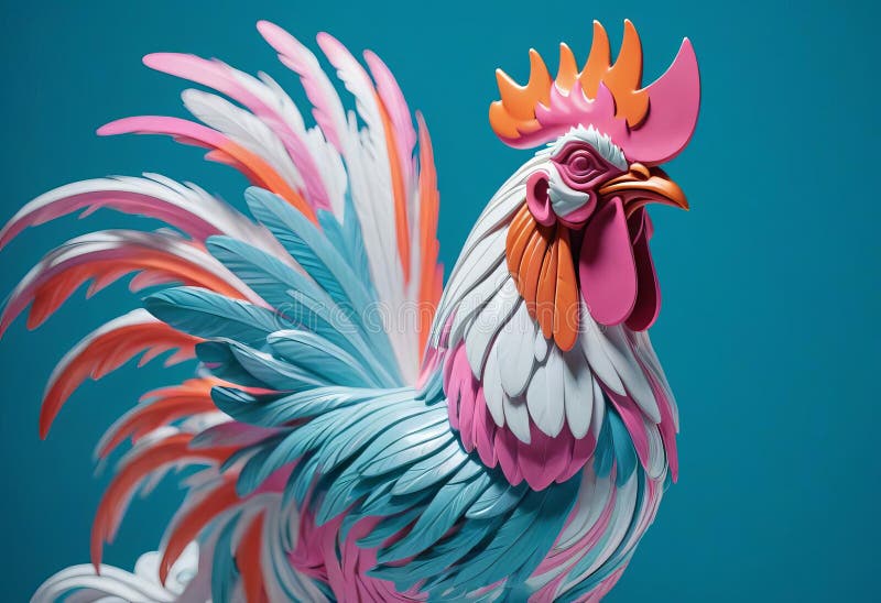A Colorful, Abstract Rooster Sculpture with Vibrant Stock Illustration ...