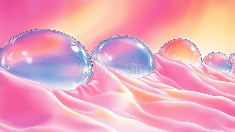 A Colorful Abstract Scene Featuring Bubbles on a Soft, Wavy Surface ...