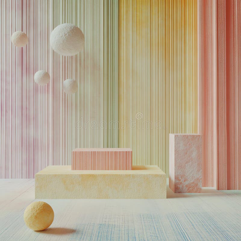 Colorful Abstract Scene Featuring Geometric Shapes and Soft Pastel ...