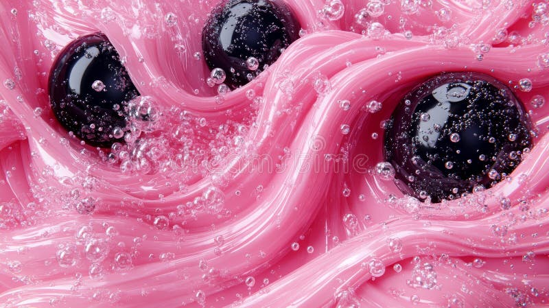 A Colorful, Abstract Scene with Fluid Waves and Floating Bubbles in a ...