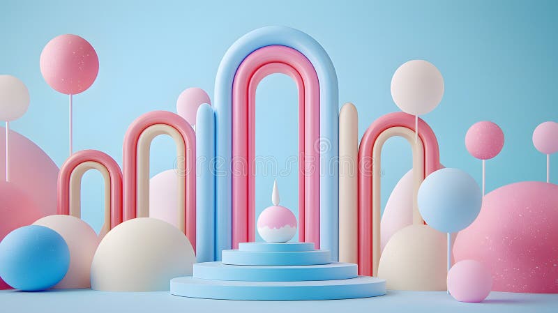 Colorful Abstract Scene with Pastel Arches and Spheres. Stock Image ...