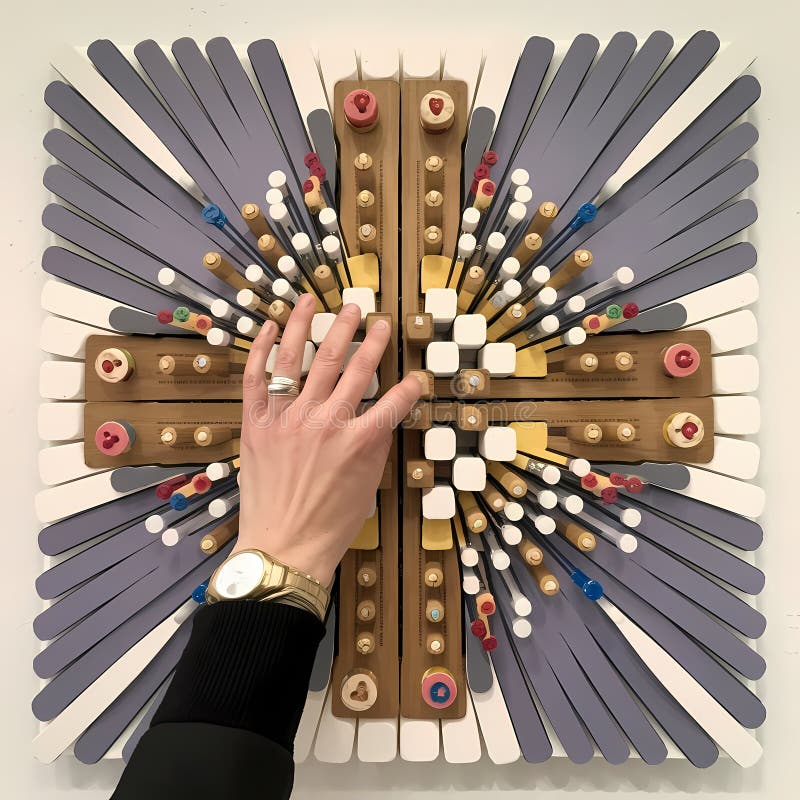 Colorful Abstract Sculpture with Hand Touching Its Geometric Patterns ...