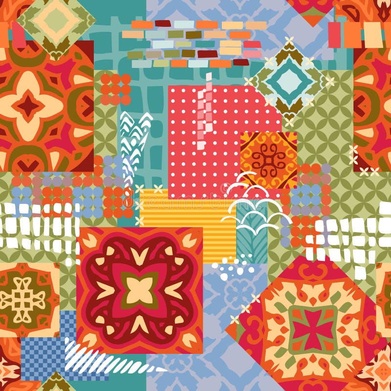 Colorful Abstract Seamless Patchwork Pattern. Bright Design for Fabric ...