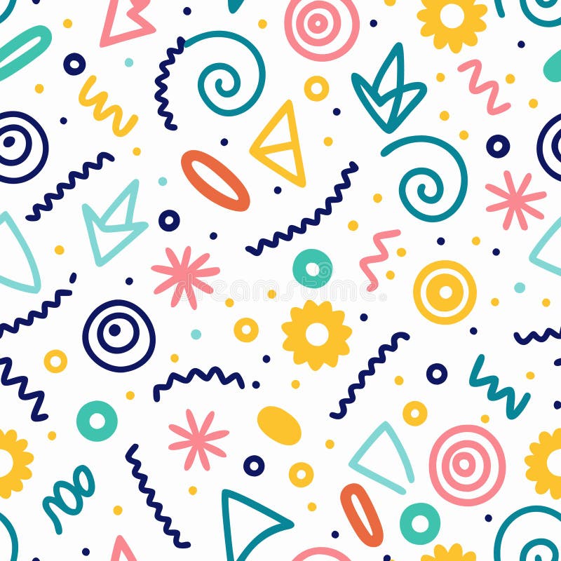 Colorful Abstract Seamless Pattern with Geometric Shapes and Doodles ...