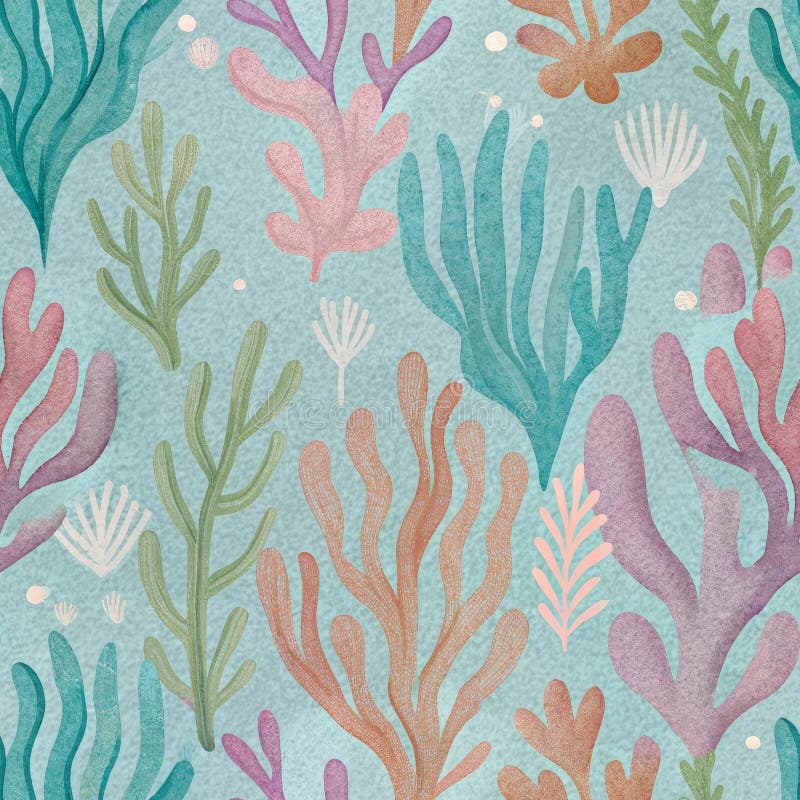 Colorful Abstract Seaweed Pattern with Ocean Elements on Textured ...