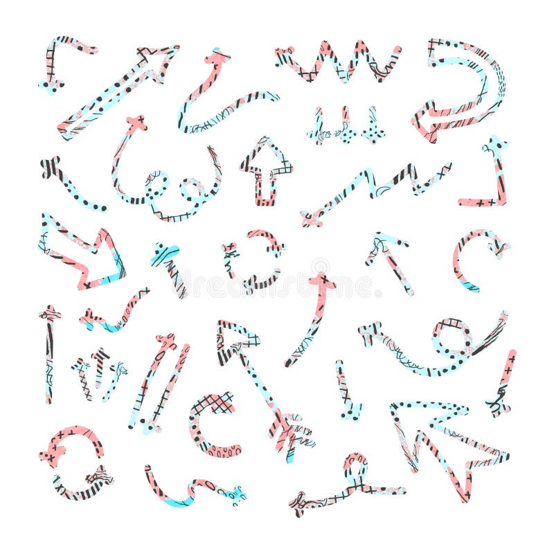 Colorful Abstract Set with Hand Drawn Arrows and Direction Pointers ...