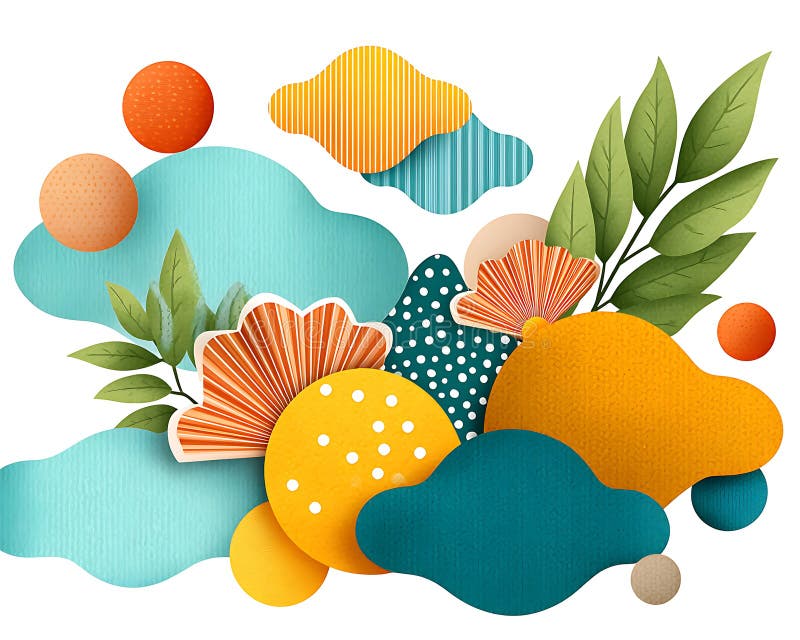 Colorful Abstract Shapes and Leaves Create Vibrant Composition, Perfect ...
