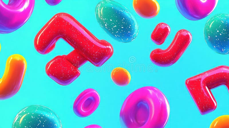 Colorful Abstract Shapes and Textures Floating Against a Bright Blue ...