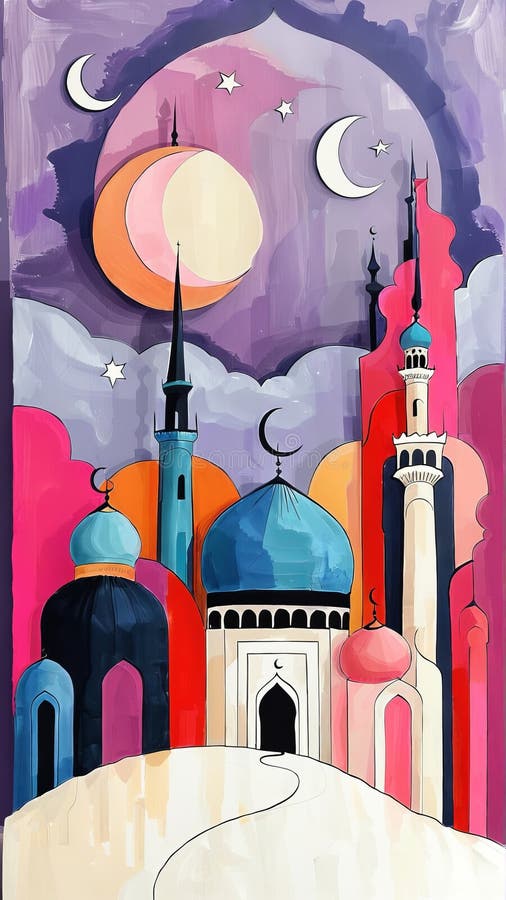 Colorful Abstract Skyline with Dreamy Celestial Elements and Iconic ...