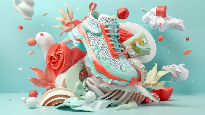 Colorful Abstract Sneaker in a Whimsical World Stock Illustration ...