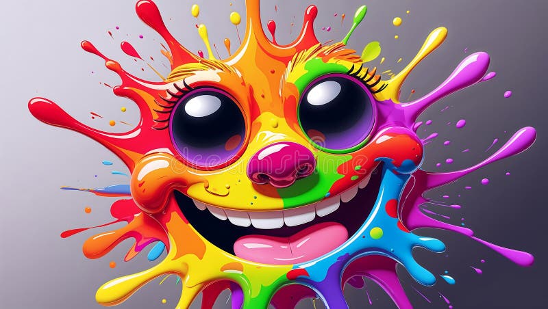 Colorful Abstract Splash Forming Exaggerated Smiling Face in Digital ...