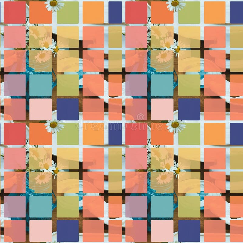 Colorful Abstract Square with Flowers Seamless Pattern Stock ...