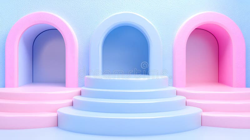Colorful Abstract Stage with Arches and Steps Stock Illustration ...