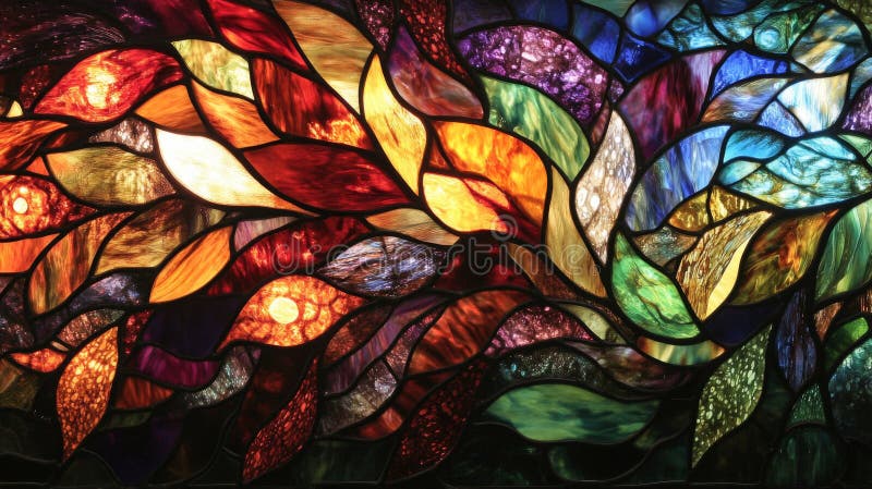 Colorful Abstract Stained Glass Leaf Pattern Stock Illustration ...
