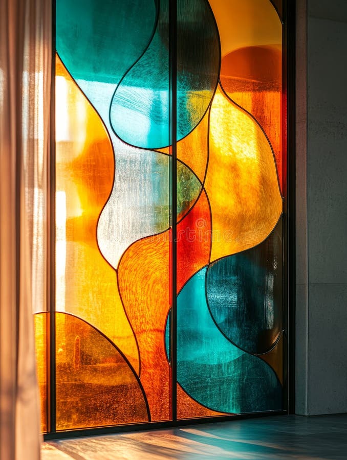 Colorful Abstract Stained Glass in a Sunlit Window. Stock Photo - Image ...