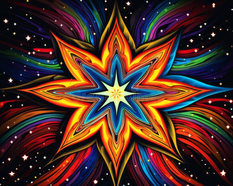 A Colorful Abstract Star on a Black Background Stock Illustration ...
