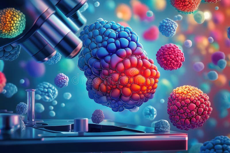 Colorful Abstract Stem Cells Under Microscope View in Lab Setting ...