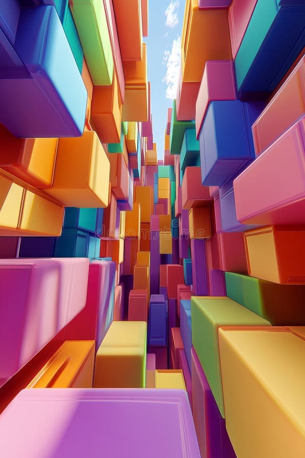 Colorful Abstract Structure of Stacked Blocks in Vivid Tones Stock ...