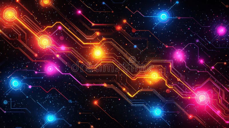 Colorful Abstract Technology Background with Light Circuits and Glowing ...