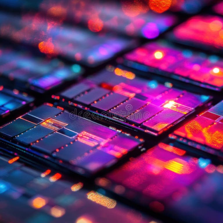 Colorful Abstract Technology Background with Semiconductor Chips Stock ...