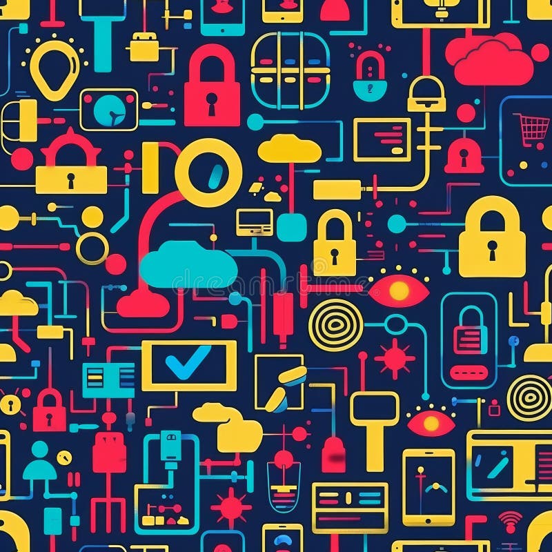 Colorful Abstract Technology Pattern with Icons of Security Stock ...