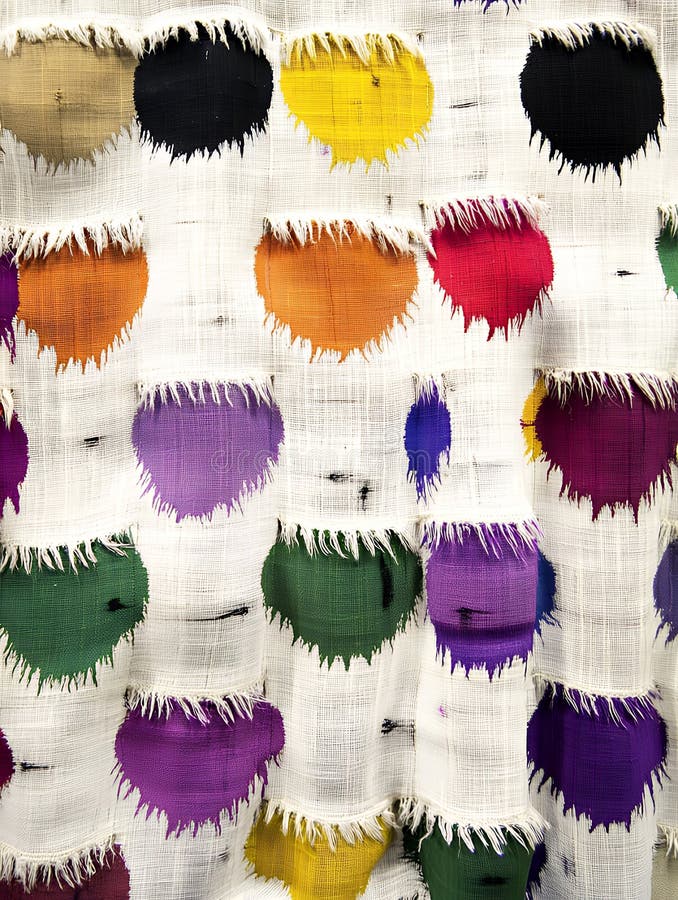 Colorful Abstract Textile Design Vibrant Circles Patterned Fabric Background Art Red Blue Bold ...