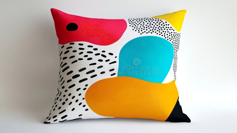 Colorful Abstract Throw Pillow with Bold Patterns, Isolated on White ...