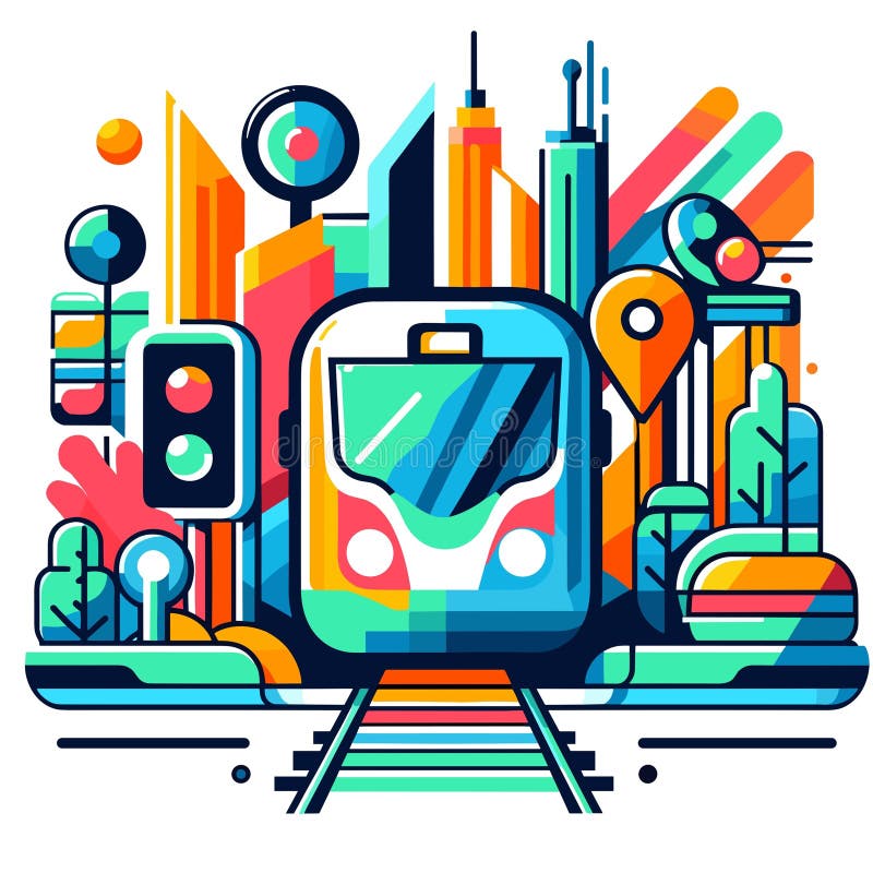 Colorful Abstract Train Illustration in Modern Style Stock Illustration ...