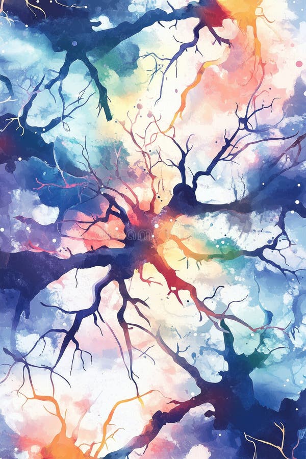 Colorful Abstract Tree Branches in Watercolor with Cosmic Theme Stock ...