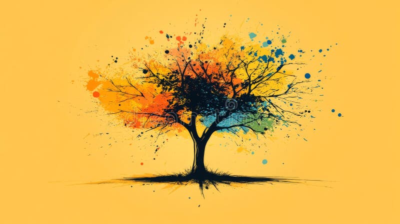 Colorful Abstract Tree Painting Digital Art Stock Illustration ...