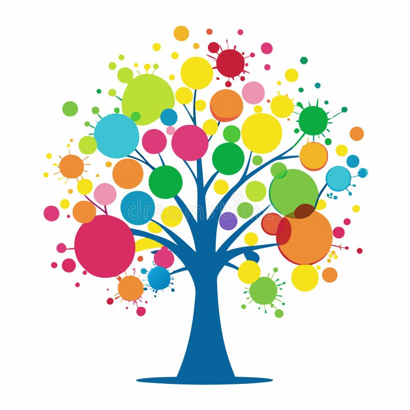 Colorful Abstract Tree with Vibrant Circle Leaves and Splatters on ...