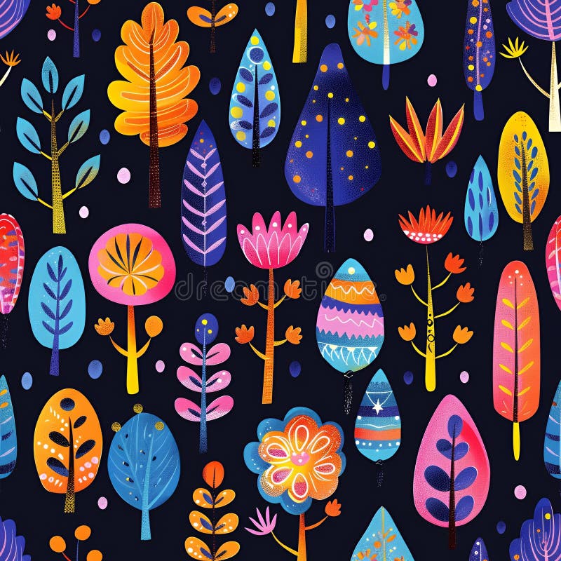Colorful Abstract Trees on a Dark Background Stock Illustration ...
