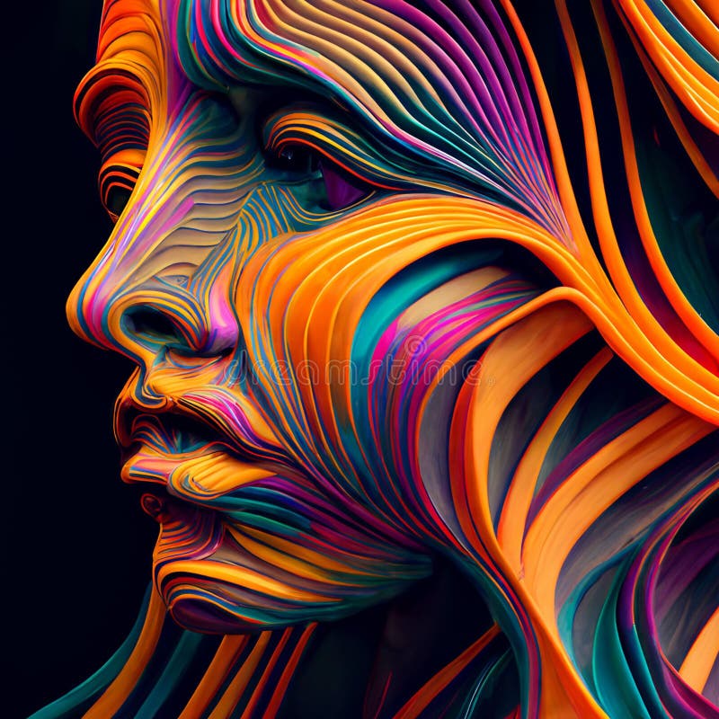 Colorful Abstract Trippy Illustration of a Male Face Stock Illustration ...