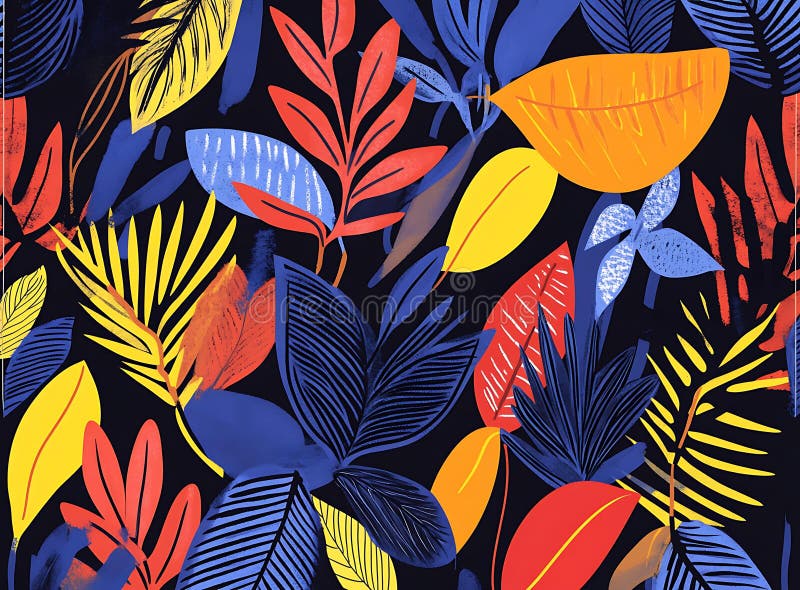 Colorful Abstract Tropical Leaves Pattern Illustration Generated Using ...