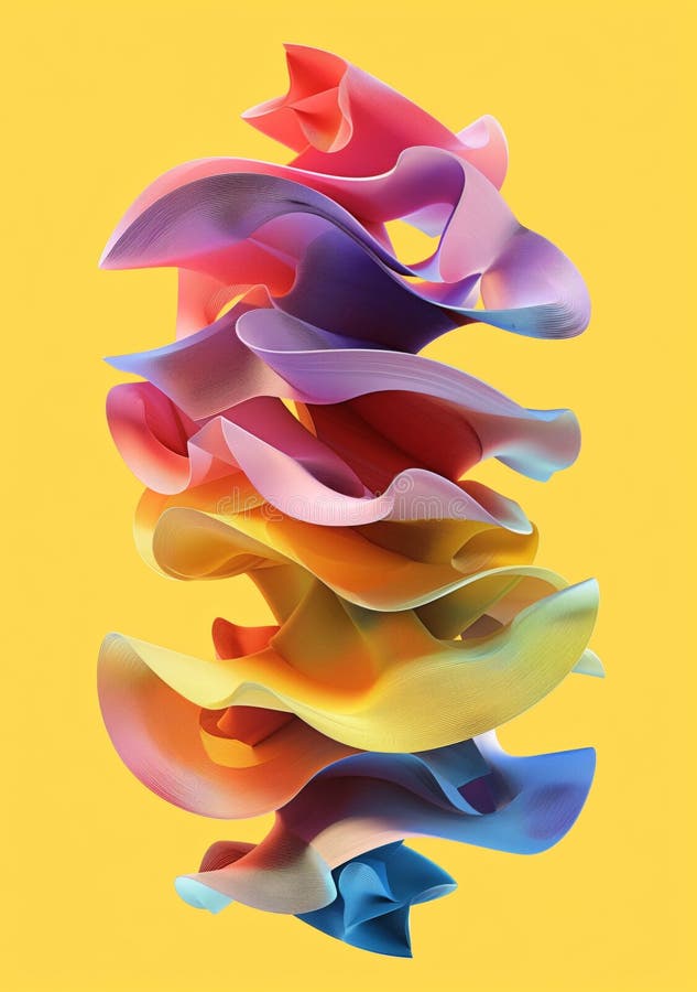 Colorful Abstract Twisted Shapes on Yellow Background. Stock ...