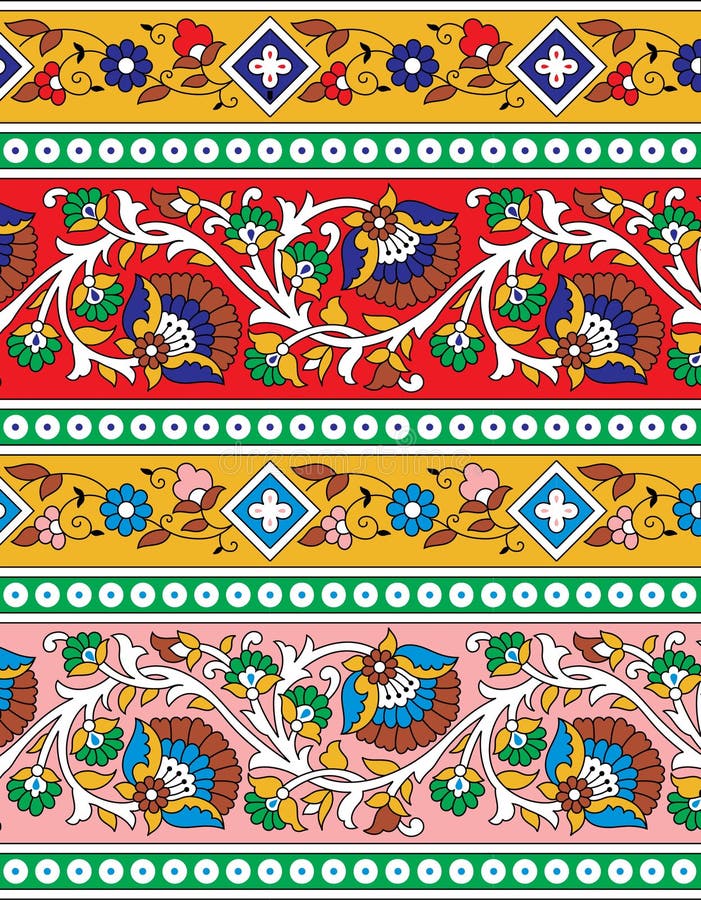 Colorful Abstract Vector Floral Kalamkari Outline Border Design Stock ...