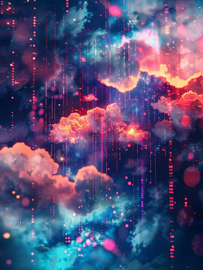 A Colorful Abstract Visualization Of Cloud Computing With Digital Elements Representing Data