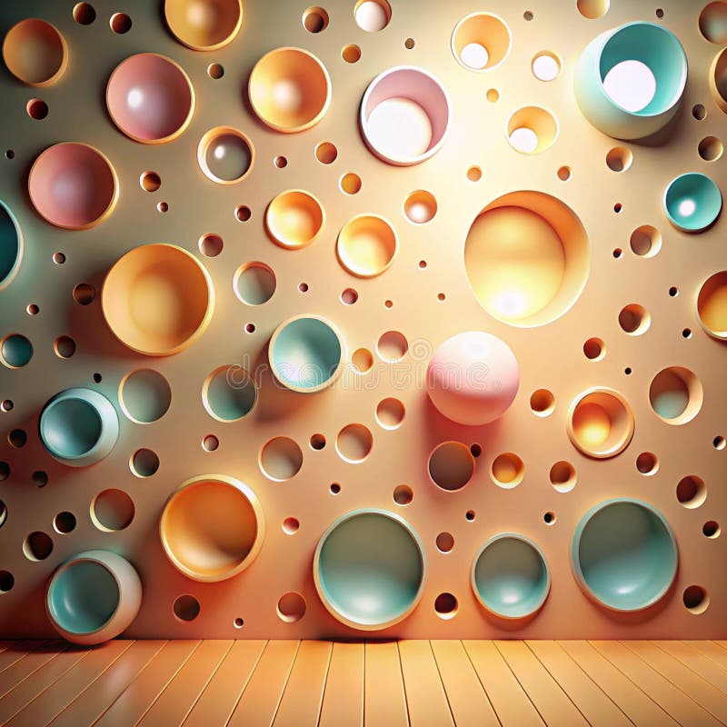 Colorful, Abstract Wall Design with Embedded Shapes Stock Image - Image ...
