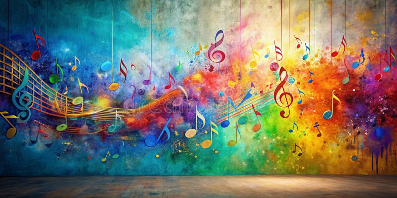 A Colorful Abstract Wall Painting of Musical Notes Floating Around in ...