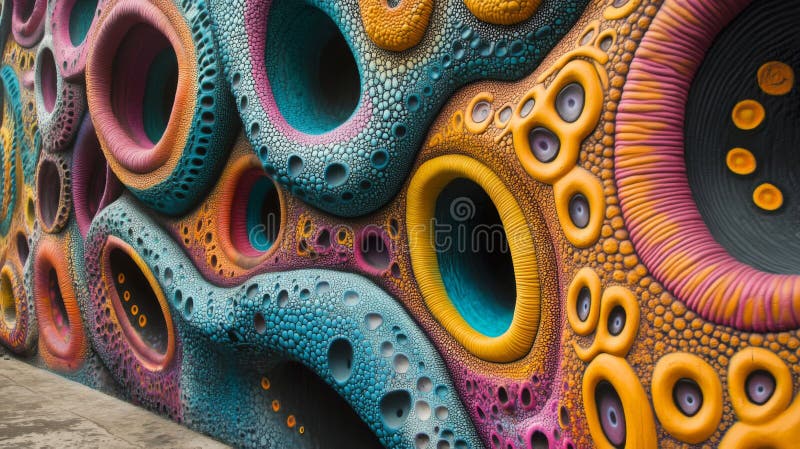 Colorful Abstract Wall Sculpture with Organic Shapes Stock Illustration ...