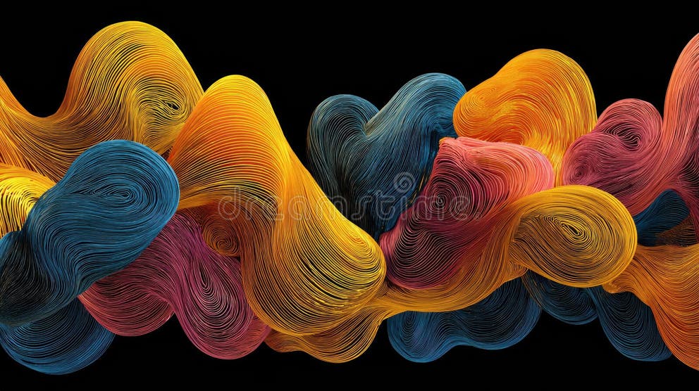 Colorful Abstract Wave Art Featuring Swirling Lines and Vibrant Hues in a Digital Format Stock ...