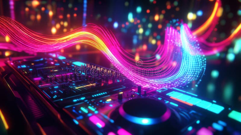 Colorful Abstract Wave Emerging from DJ Mixer at Night Stock ...